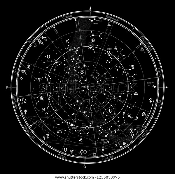 Vector de stock (libre de regalías) sobre Mapa Celestial Astrológico ...
