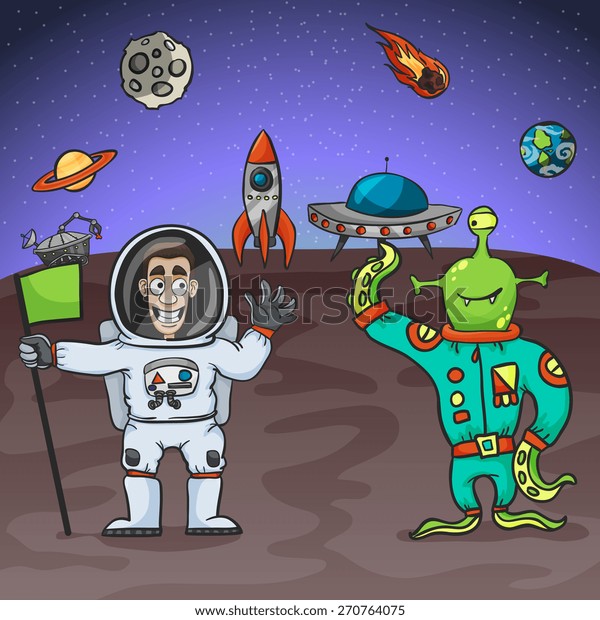 Astronaut Alien Friendly Meeting Extraterrestrial Background Stock ...