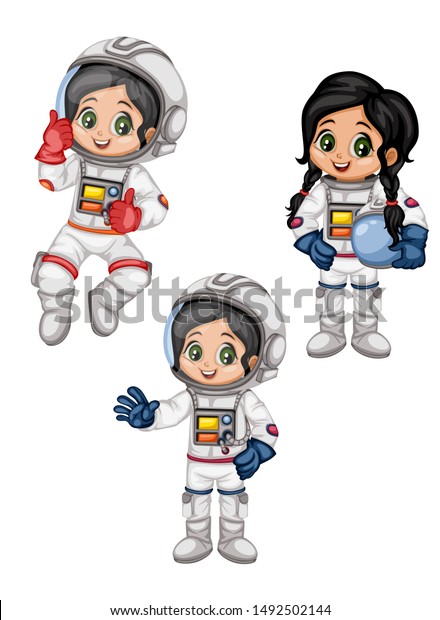 Astronaut Cartoon Characters Outer Space Suit Stock-vektor (royaltyfri ...