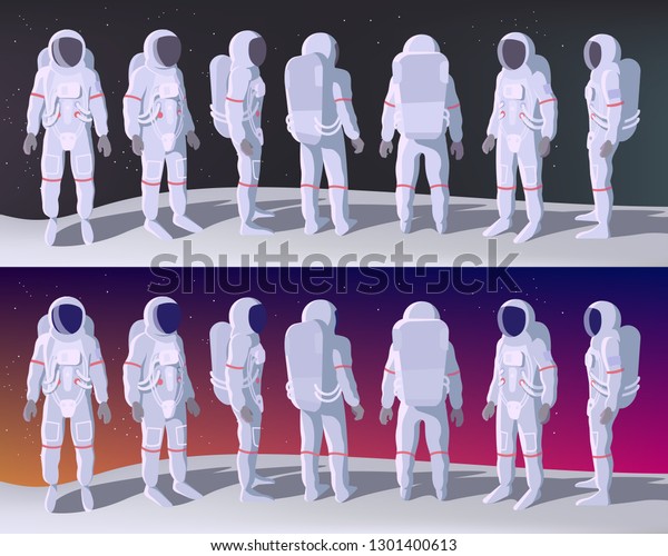 Astronaut Different Positions Stands On Moon Stock Vector (Royalty Free ...