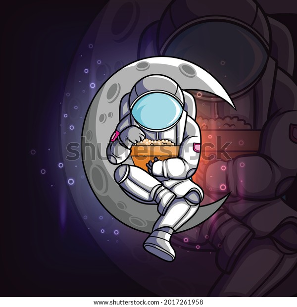 Astronaut Eating Popcorn Sitting On Moon Stock Vector (Royalty Free ...