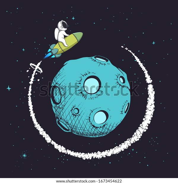 Astronaut Flying Around Orbit Planetcute Baby Stock Vector (Royalty ...