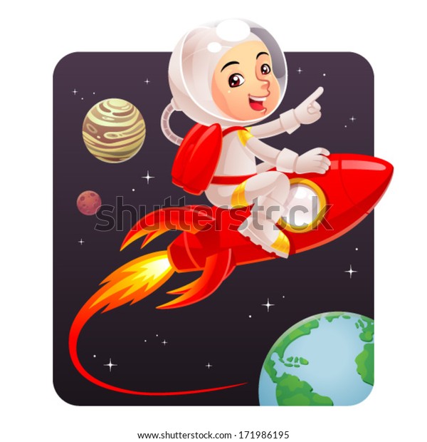 Astronaut Kid Astronaut Kid Riding Red Stock Vector (Royalty Free ...