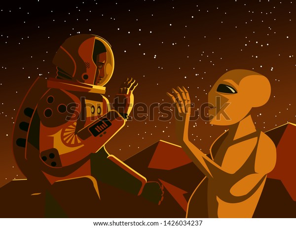 Astronaut Martian Alien On Mars Stock Vector (Royalty Free) 1426034237 ...