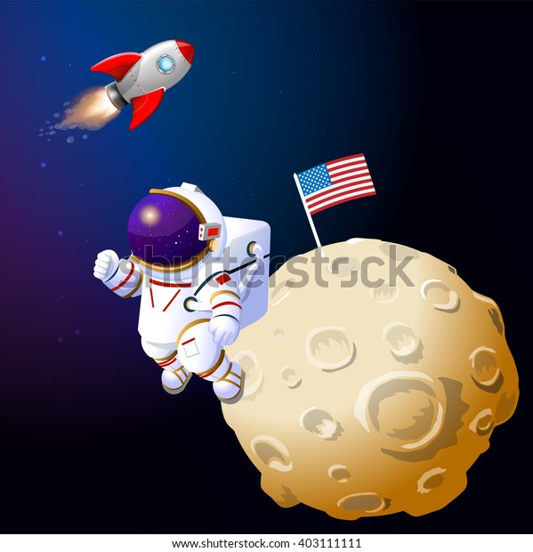 Astronaut On Moon Moon Rocket Astronaut Stock Vector (Royalty Free ...