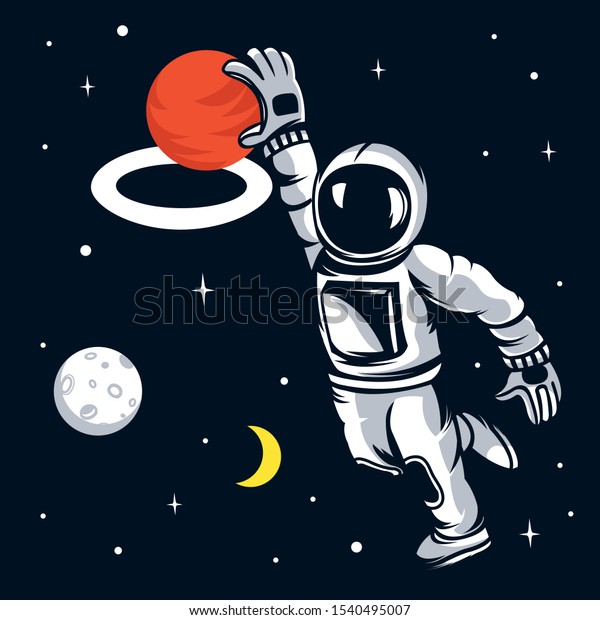 Astronaut Playing Basketball Outer Space Vector Stock Vector (Royalty ...