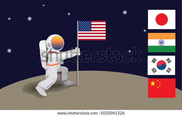 Astronaut Putting Flag On Moon Vector Stock Vector (Royalty Free ...