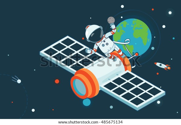 Astronaut Satellite Flying Zero Gravity Cartoon Stock Vector (Royalty ...