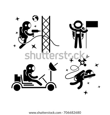 Astronaut Space Exploration Stick Figure Pictogram Stock Vector ...