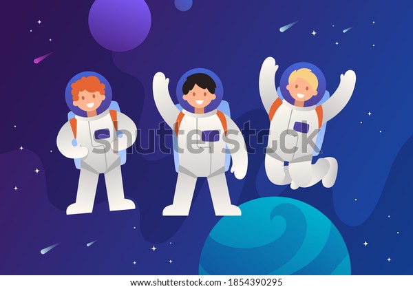 Astronaut Team Outer Space Cartoon Characters: เวกเตอร์สต็อก (ปลอดค่า ...