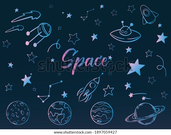 Astronomy Elements Dark Blue Color Background Stock Vector (Royalty ...
