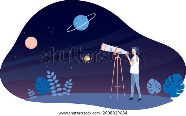Astronomy Vector Illustration Human Looking Cosmos Stock Vector ...