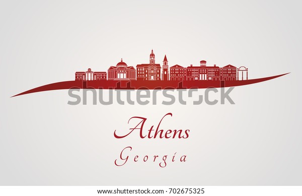 Athens Ga Skyline Red Gray Background Stock Vector (Royalty Free) 702675325