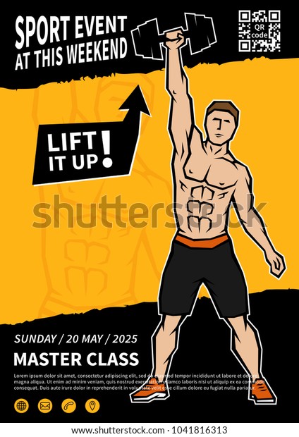 Athlete Lifts Dumbbell Vector Poster Template Stock Vector (Royalty ...