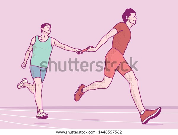 Athletes Relaying Batons Running Hand Drawn Stock Vector (Royalty Free ...