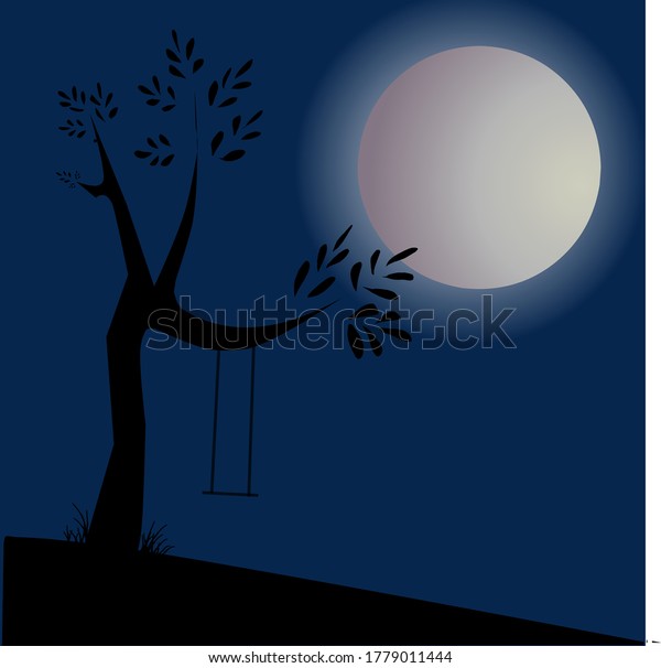 Atmosphere Full Moon Night Trees Swings Stock Vector (Royalty Free ...