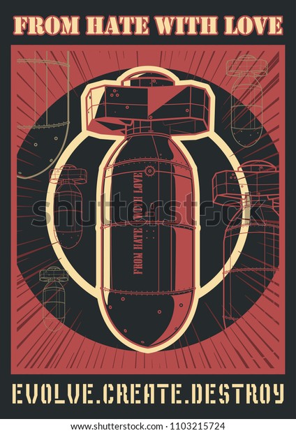 Atomic Bomb. War Propaganda Poster. Obey Stylization