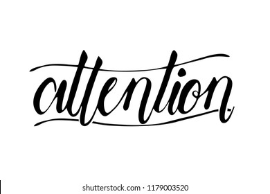 Attention Hand Drawn Brush Calligraphy Isolated Stock Vector (Royalty ...