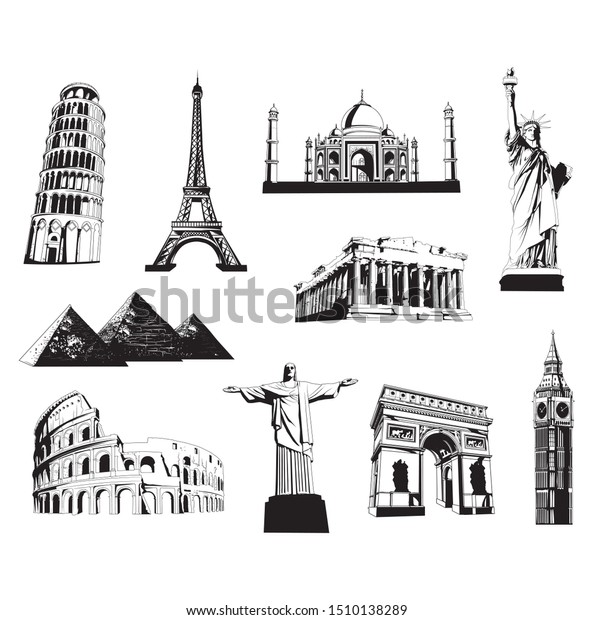 Attractions World Freehand Drawing Vector Illustration Stock Vector ...