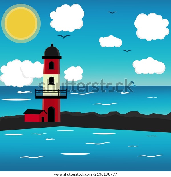 Attractive Lighthouse Flat Design Illustration Stock Vector (Royalty ...