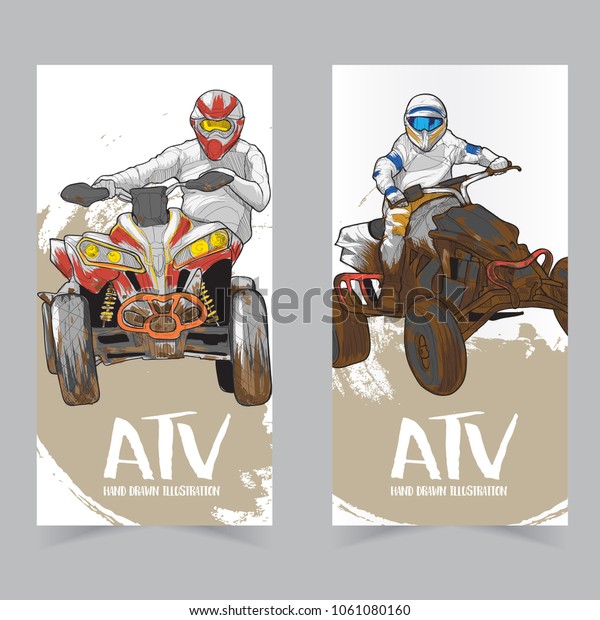 Atv Banner Set Illustration Atv Drawing Stock Vector (Royalty Free ...