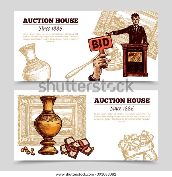 Auction House Horizontal Banners Manager Rare Stock Vector (Royalty ...