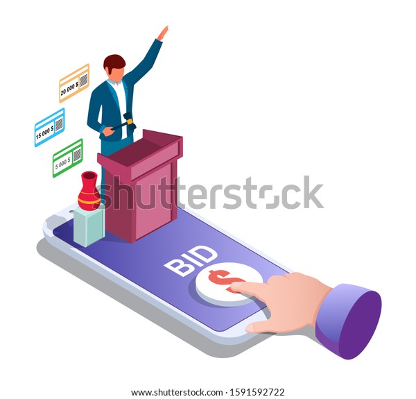 Auction Online Vector Illustration Isometric Smartphone Stock Vector ...