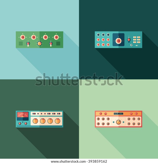 Audio Compressors Flat Square Icons Set Stock Vector (Royalty Free ...