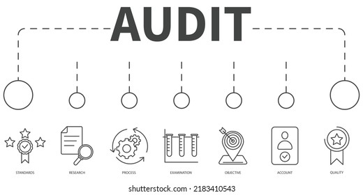 Audit Vector Illustration Concept Banner Icons Stock Vector (Royalty ...