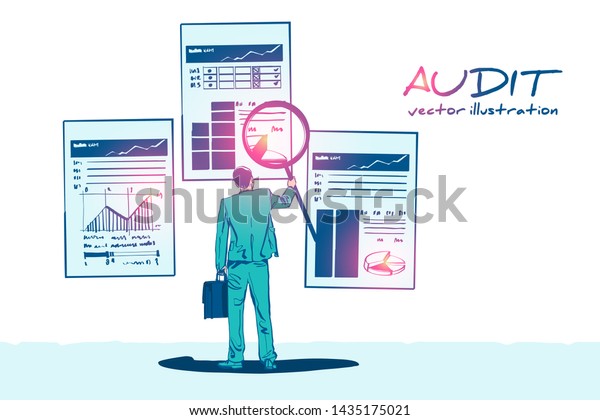 Auditing Drawing Sketch Auditor Magnifying Glass Stock Vector (Royalty ...