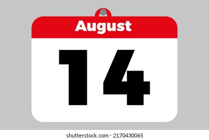 August 14 White Red Calendar Stock Vector (Royalty Free) 2170430065 ...