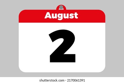 August 2 White Red Calendar Stock Vector (Royalty Free) 2170061391 ...