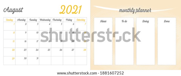 August 2021 Full Monthly Planner August Stock Vector (Royalty Free ...