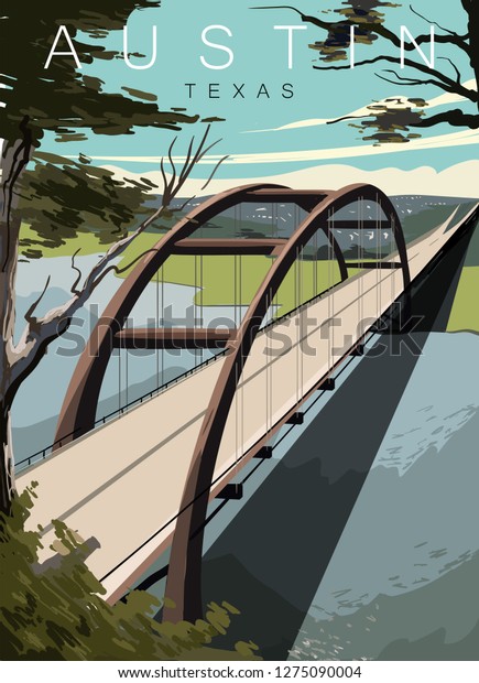 Austin Bridge Modern Vector Illustration Austin Stok Vektör (Telifsiz ...