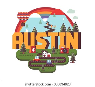 Austin Colorful Poster Design Stock Vector (Royalty Free) 335834828 ...