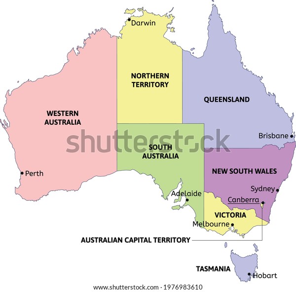 Australia Administrative Map States Capitals Colored 库存矢量图（免版税 ...