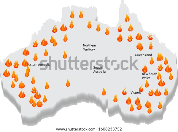 Australia Bush Fire Map Southern Australia Stock Vector (Royalty Free ...
