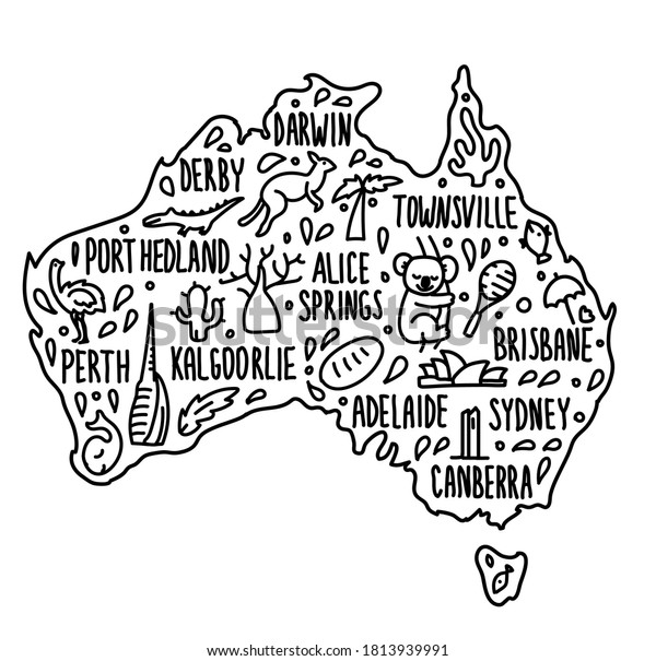 Australia Cartoon Travel Map Vector Illustration Stock Vector (Royalty ...