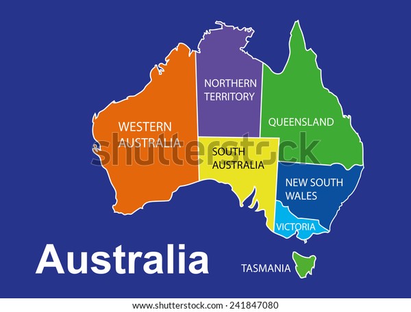Australia Colorful Map Blue Background Australia Stock Vector (Royalty ...