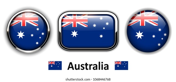 Vektor Stok Australia Flag Icons Theme (Tanpa Royalti) 100366760 ...