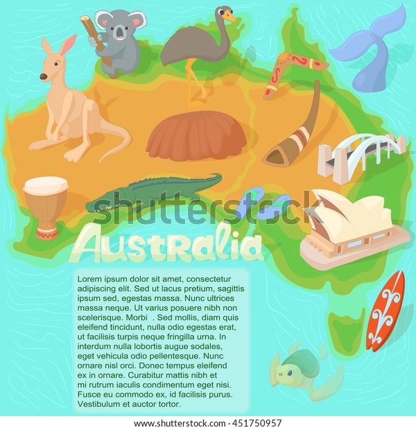Australia Map Concept Cartoon Style Vector Stock Vector (Royalty Free ...