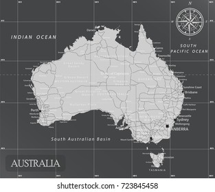 Australia Minimal Map Dark Colors Stock Vector (Royalty Free) 723845458 ...