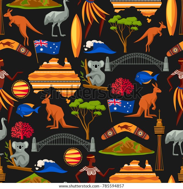 Australia Seamless Pattern Australian Traditional Symbols Stock Vector ...