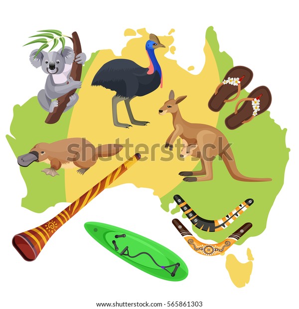 Australia Symbols Set Isolated On Map Stock Vector (Royalty Free) 565861303