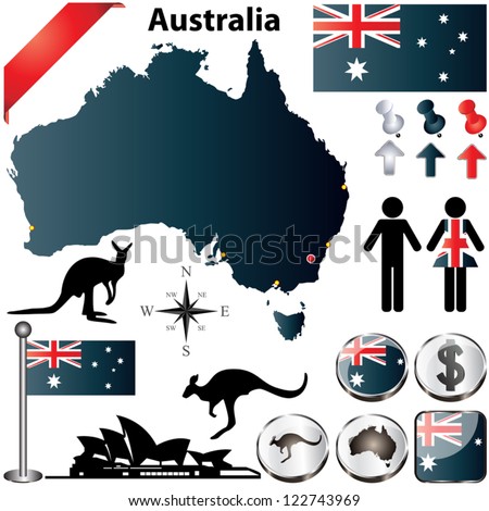 Australia Vector Set Country Shape Flags Stock Vector (Royalty Free ...