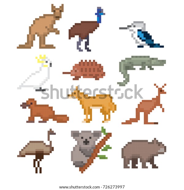 Stock vektor „Australian Animals Icons Set Pixel Art“ (bez autorských ...