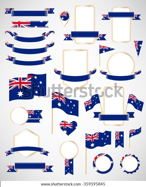 Australian Flag Decoration Elements Banners Labels Stock Vector ...