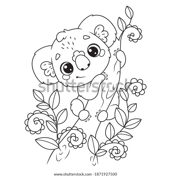 Australian Koala On Tree Coloring Page Stock Vector (Royalty Free ...