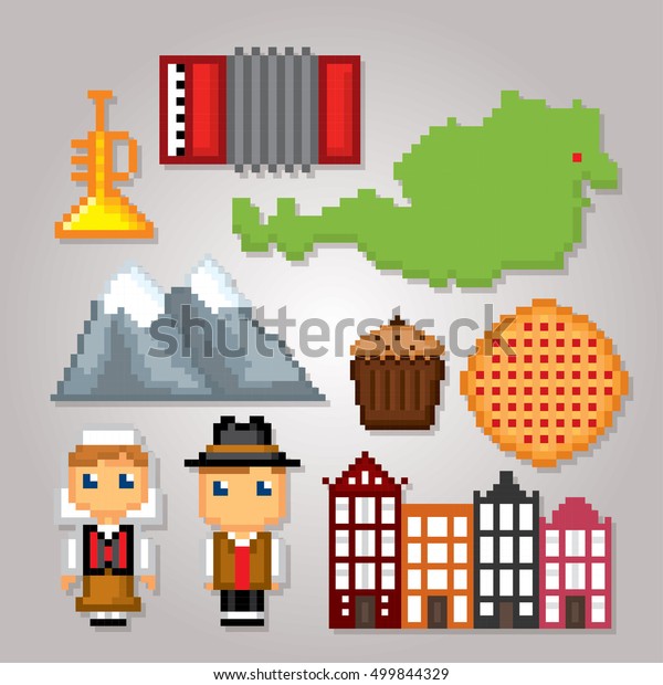 Austria Icon Set Pixel Art Old Stock Vector (Royalty Free) 499844329 ...