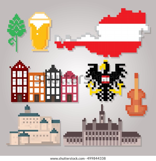 Austria Icon Set Pixel Art Old Stock Vector (Royalty Free) 499844338 ...